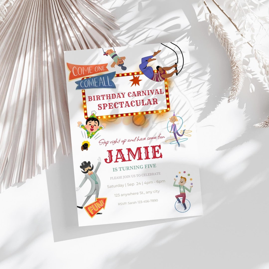 Editable Circus Birthday Invitation: Funfair Party Template (digital ...