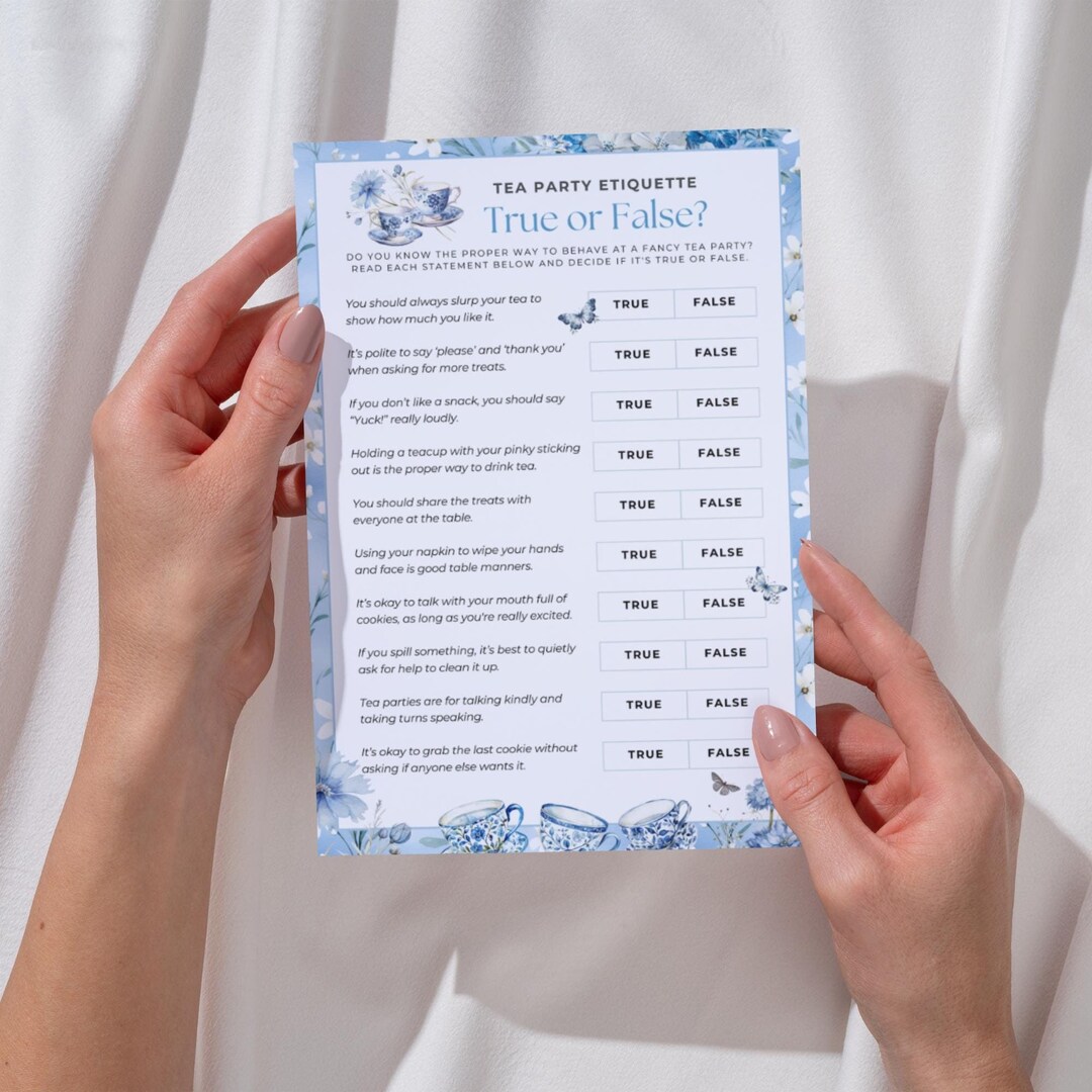 Tea Party Etiquette Game: True or False Printable Digital Download for ...