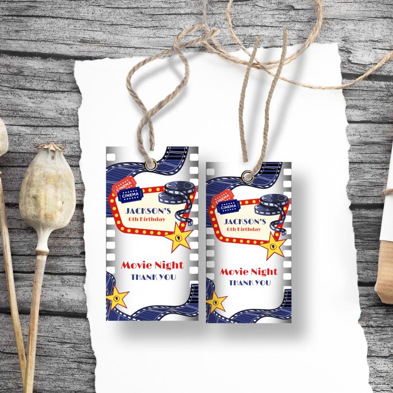 Movie Night Gift Tags: Editable Cinema Party Favor (digital Download ...