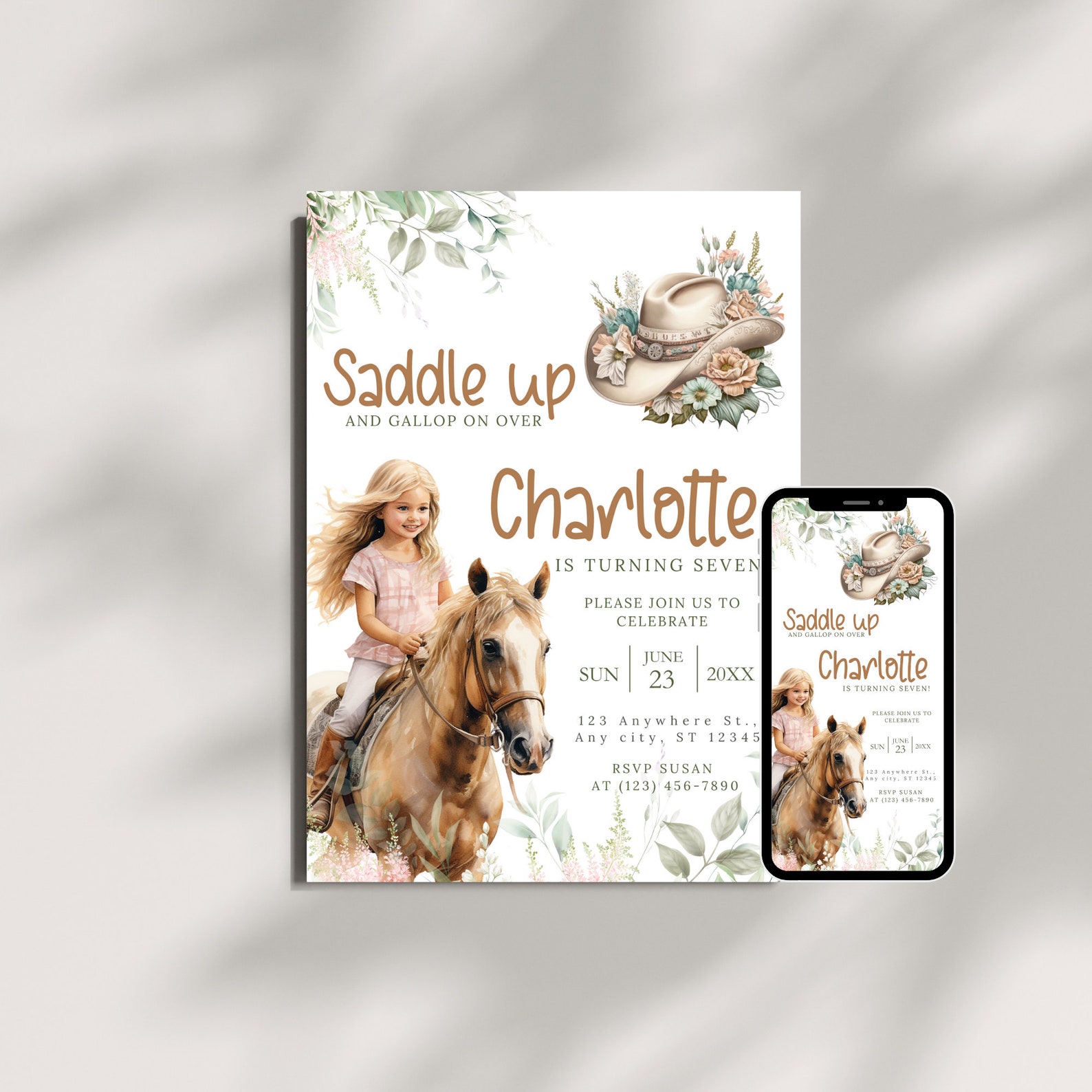 Horse Birthday Invitation Saddle up Cowgirl DIY Printable Decor Template Instant Download ...