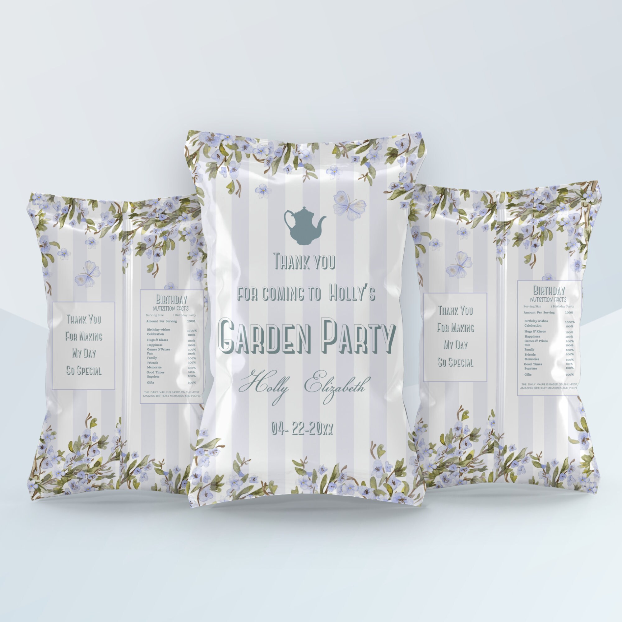 Garden Party Chip Bag Wrapper Blue Wildflower DIY Event Stationery ...
