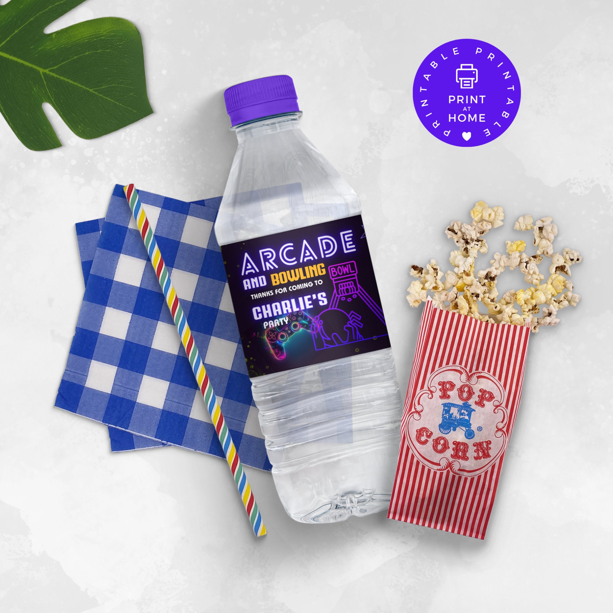 Water Bottle Bowling and Arcade Label Party Favor Template, Printable ...