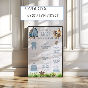 Blue Farmyard Animals First Birthday Milestone Poster (digital Download ...