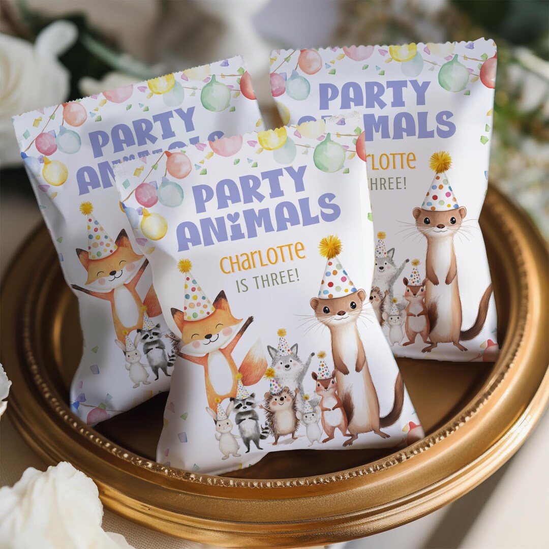 Party Animal Chip Bag Wrappers, Snack Treat Bag Party Favor, Printable ...