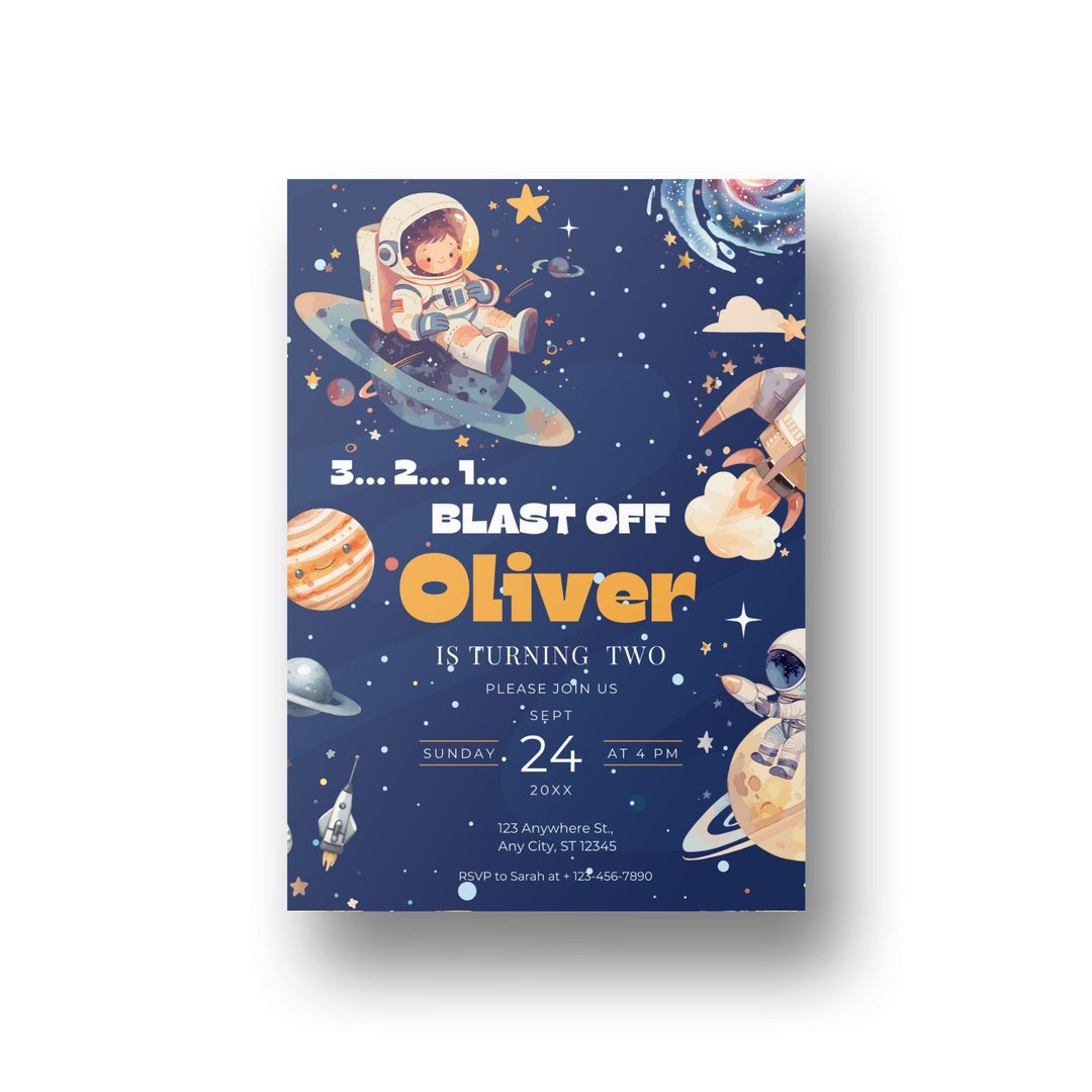 Space Birthday Invitation Template, Astronaut Boys Party, Blast off ...