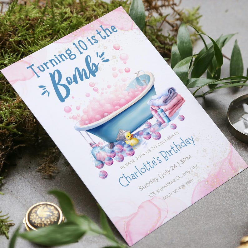 Editable Bath Bomb Birthday Invitation | 10th Birthday Invite ...