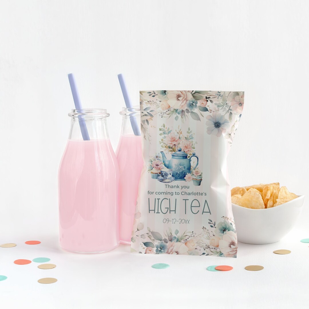 High Tea Chip Bag Wrapper Pink/blue Wildflower DIY Event Stationery ...