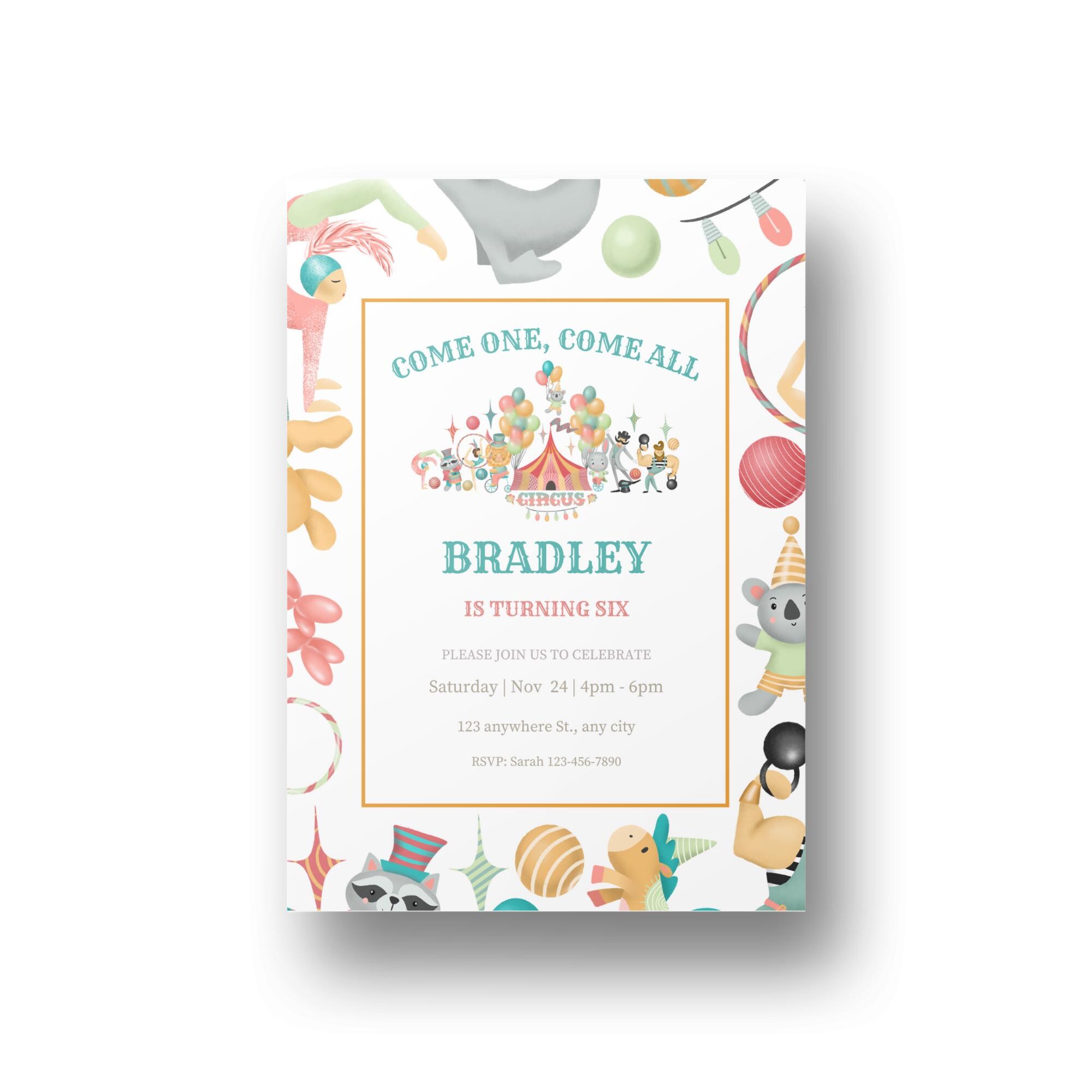 Editable Circus Birthday Invitation Funfair Carnival Theme Digital ...