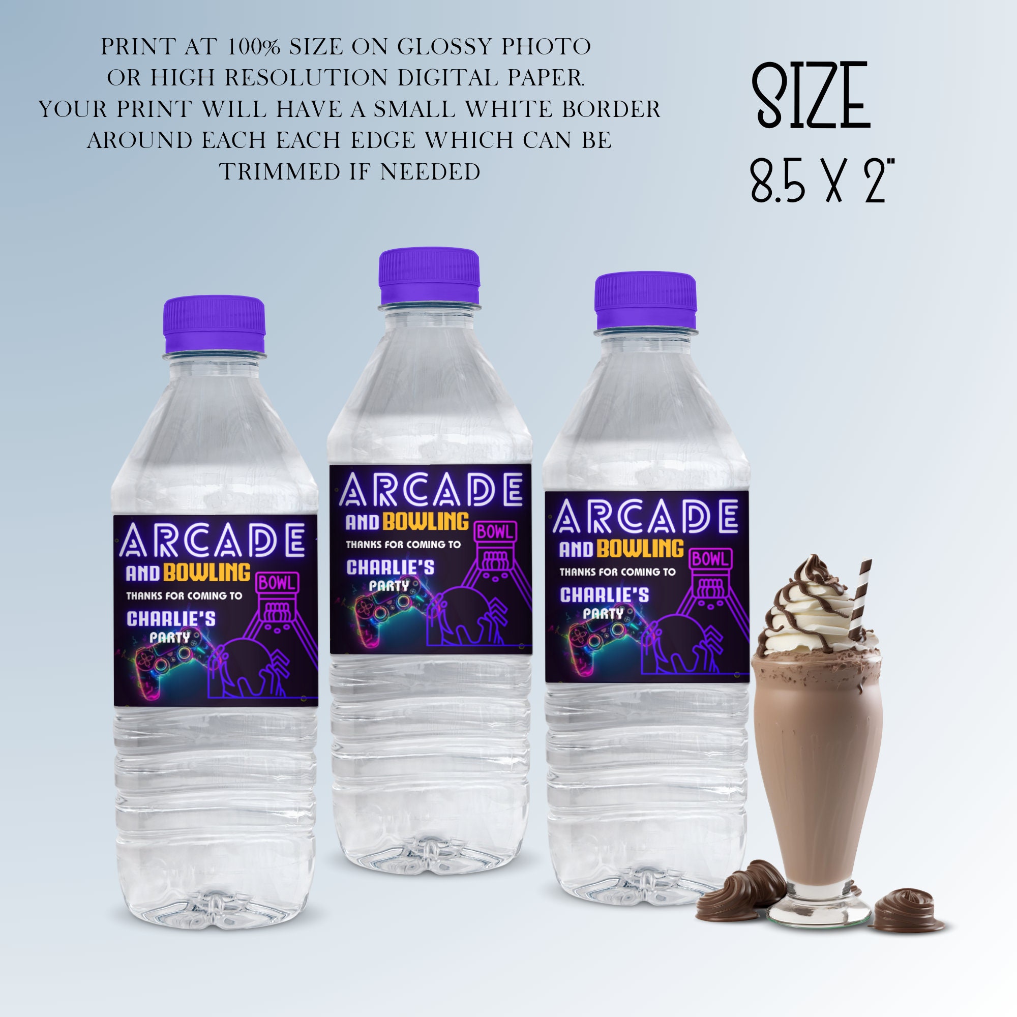 Water Bottle Bowling and Arcade Label Party Favor Template, Printable ...