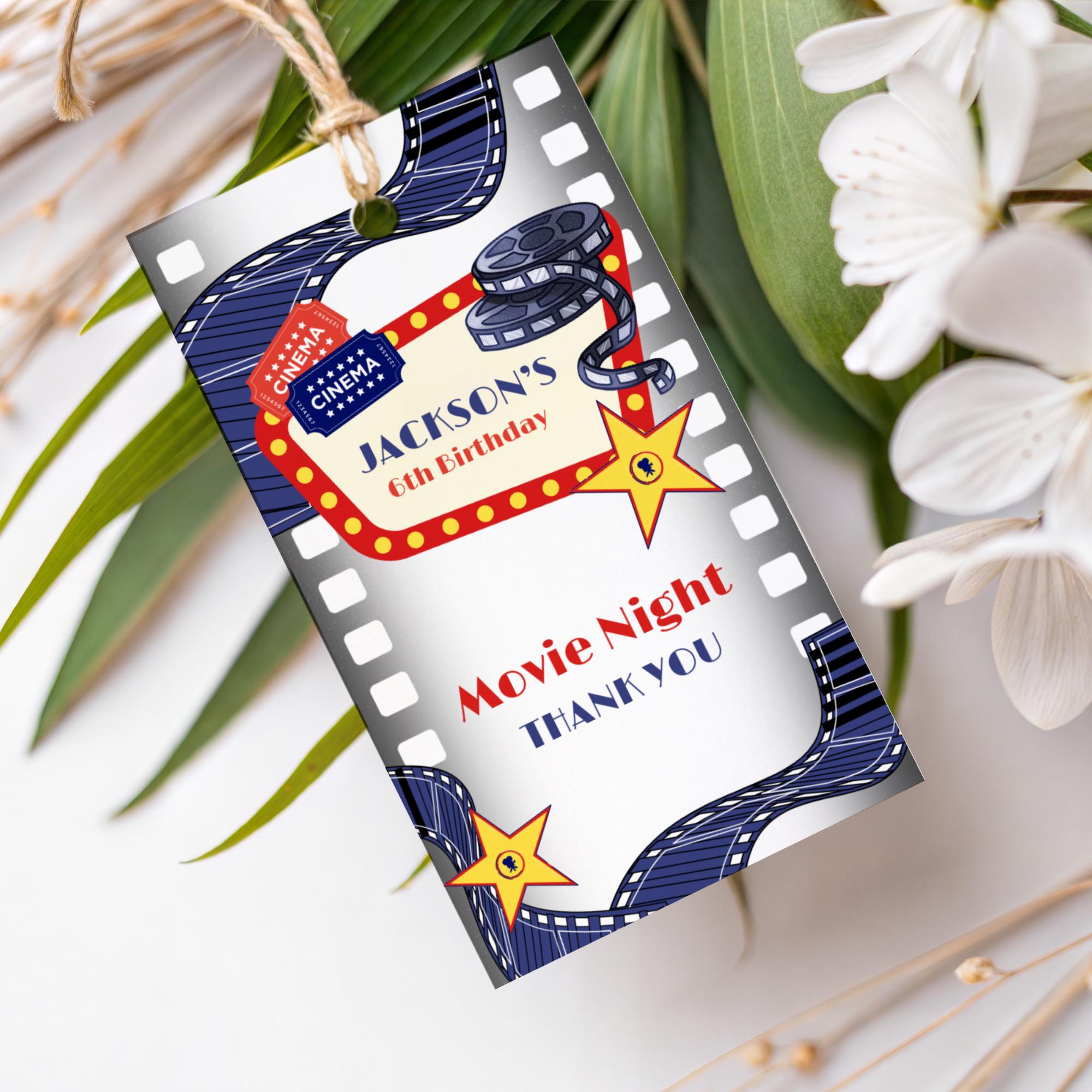 Movie Night Gift Tags: Editable Cinema Party Favor Digital Download ...