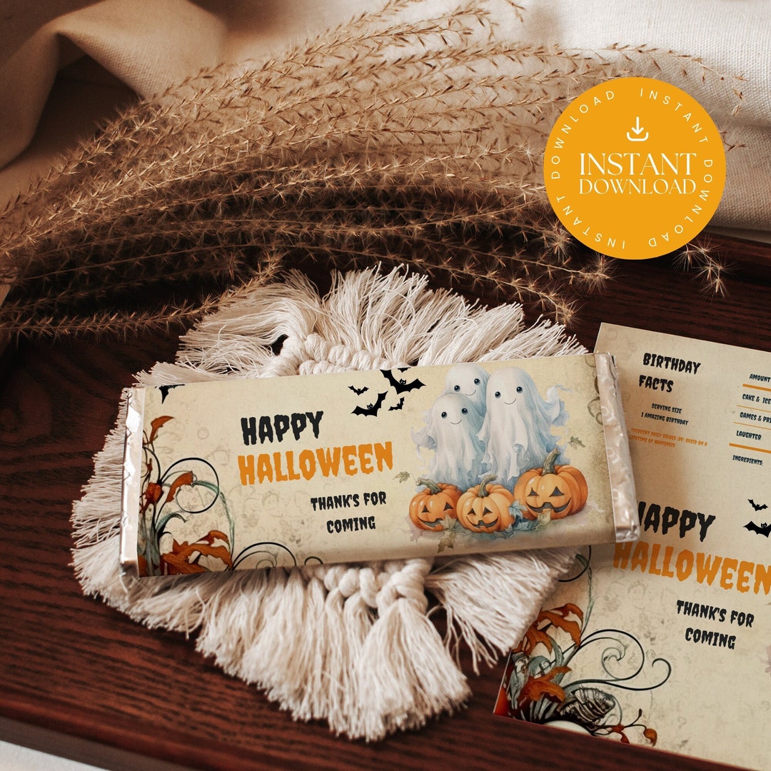 Halloween Chocolate Bar Wrapper, Black and Orange Label, DIY Thank You ...