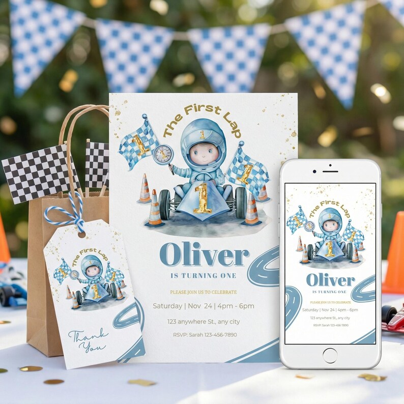 First Lap Race Car Birthday Invitation Template Digital Download ...