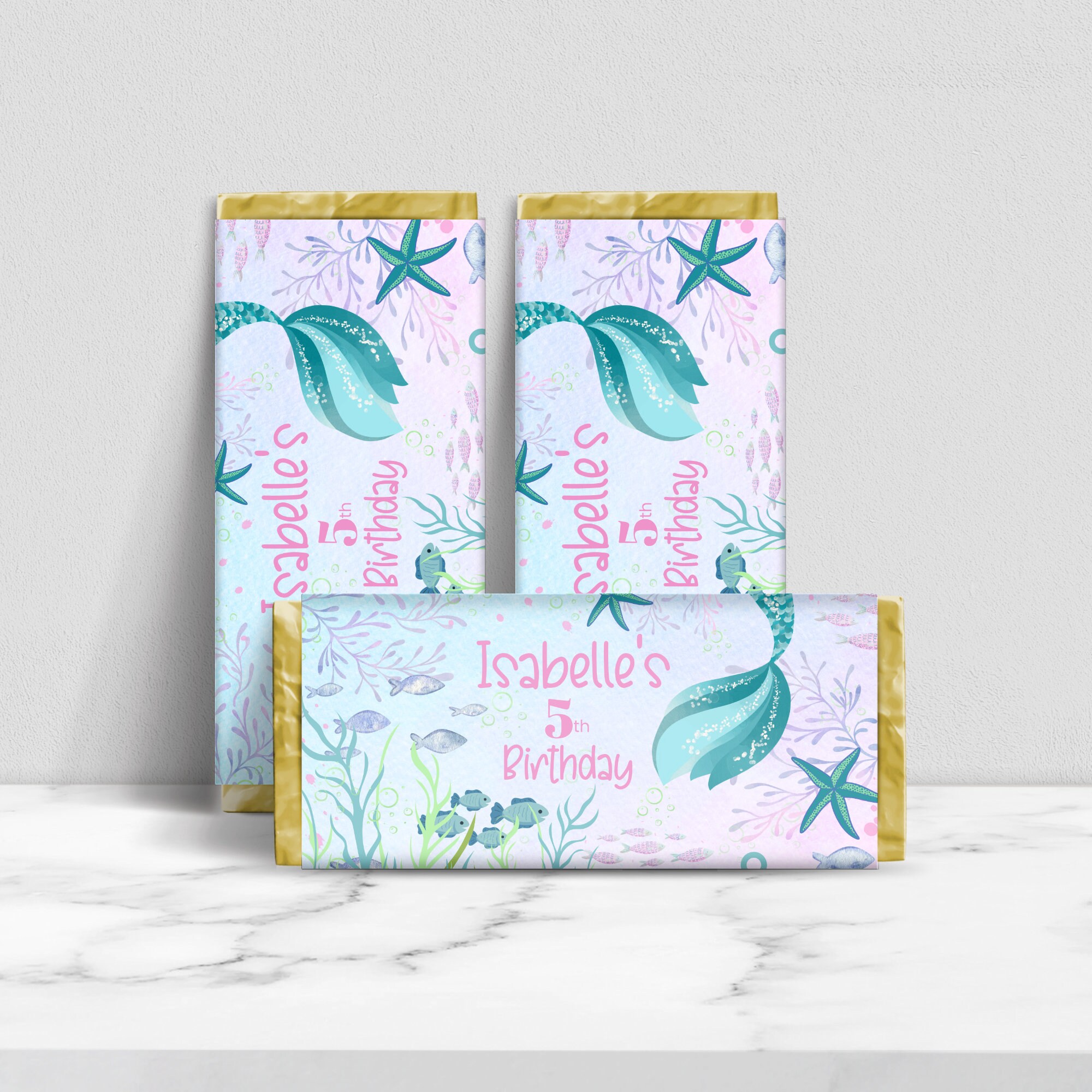 Mermaid Chocolate Bar Wrappers, Under the Sea Birthday Party Favors ...