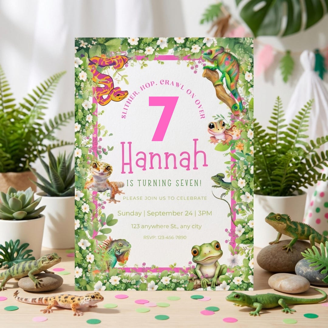 Reptile Snake Lizard Birthday Invitation Amphibian Party Theme Digital ...