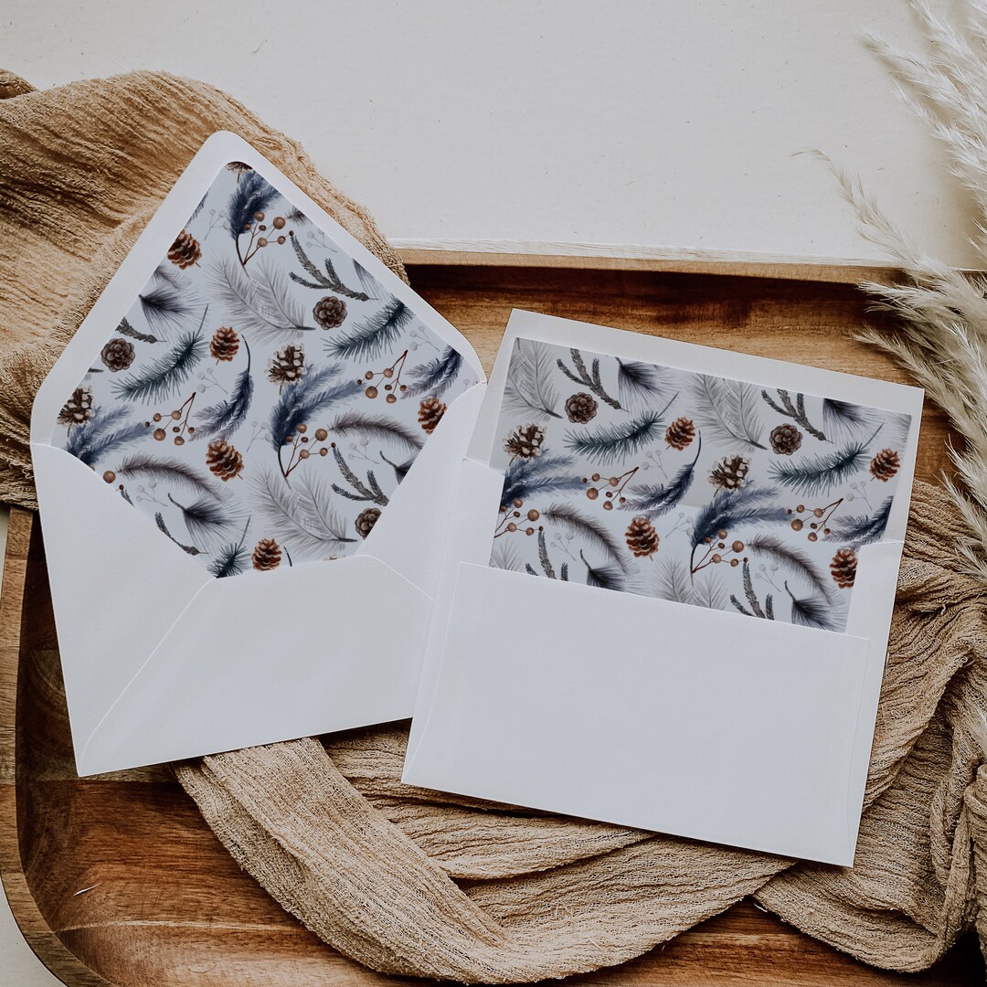 A7 Envelope Liner Printable White Fir Floral Design, 12 Sizes Template ...