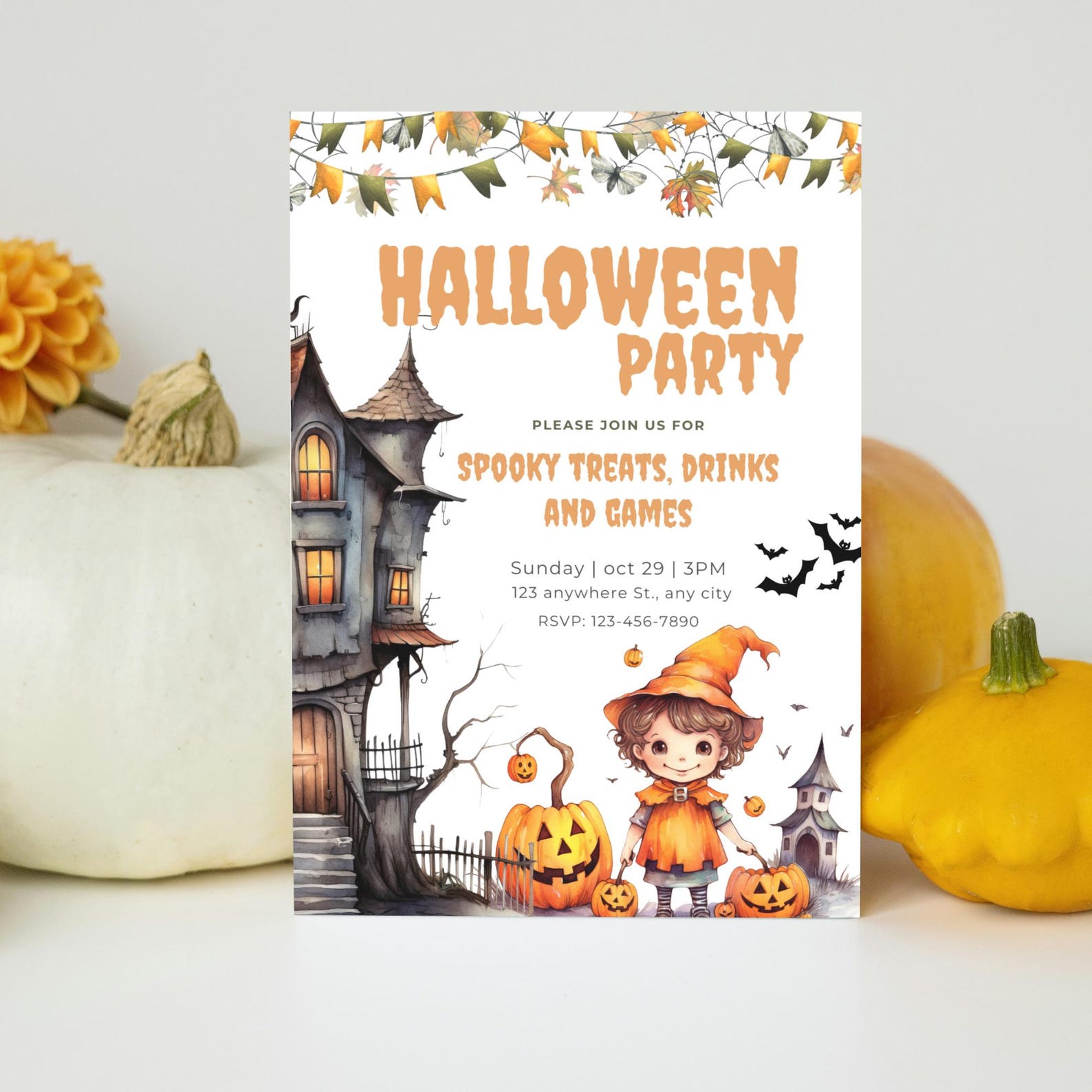 Editable Halloween Pumpkin Costume Party Invitation Digital Template ...