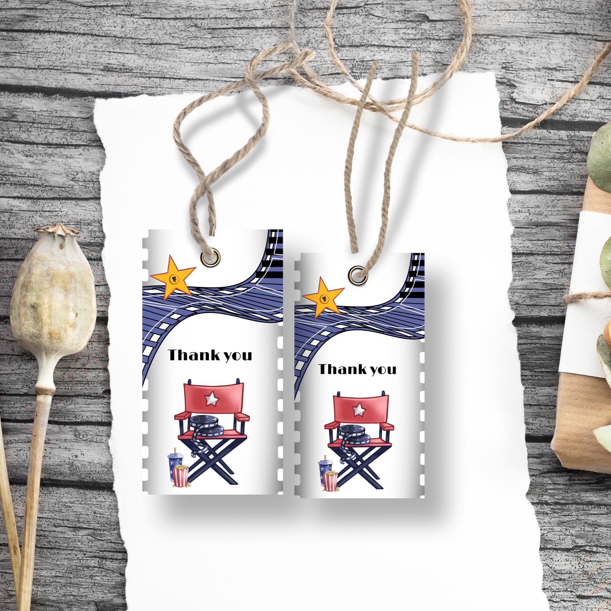 Editable Movie Night Gift Tags | Popcorn Party Favor Tag | Cinema Thank ...