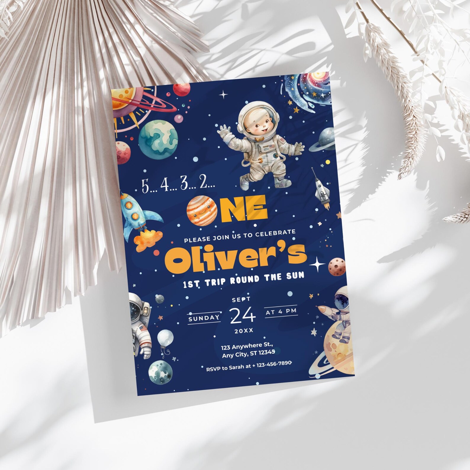 Space Birthday Invitation Template, Astronaut 1st Boys Party, Blast off ...