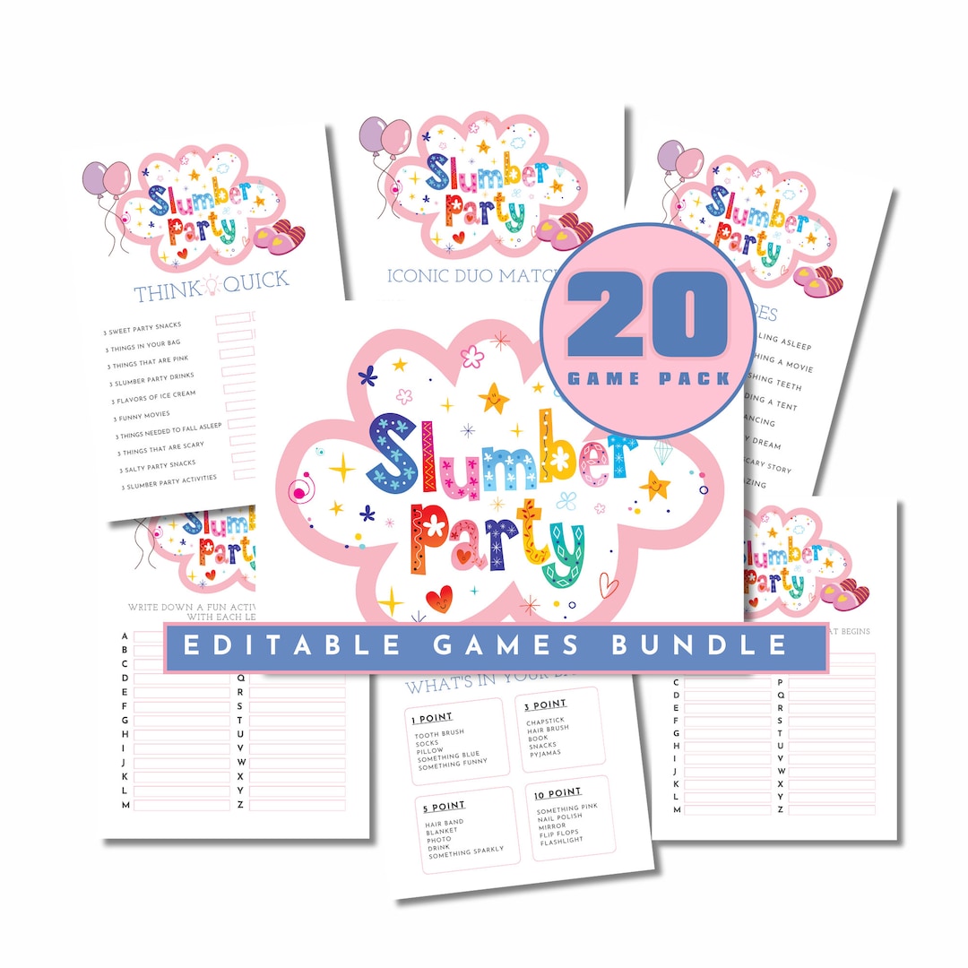 Slumber Party Games Bundle, 20 Fun and Editable Games for Sleepovers ...