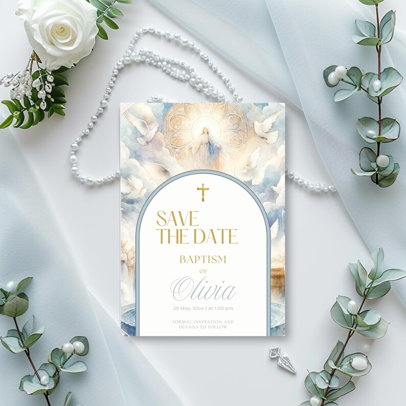 Baptism Save the Date Template Digital Download Christening Card Girls ...
