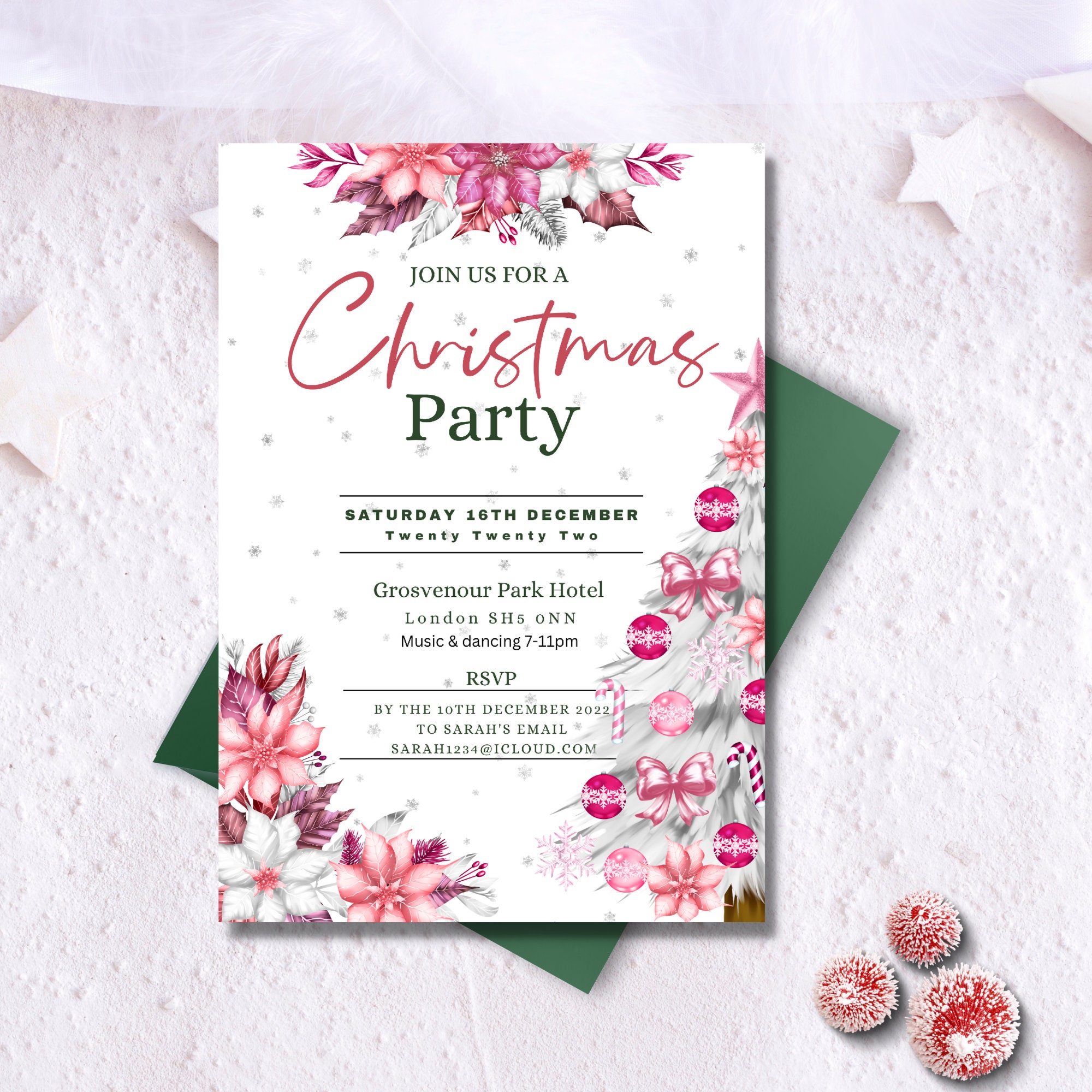 Pink Christmas Party Invitation DIY Xmas Invitationeditable - Etsy