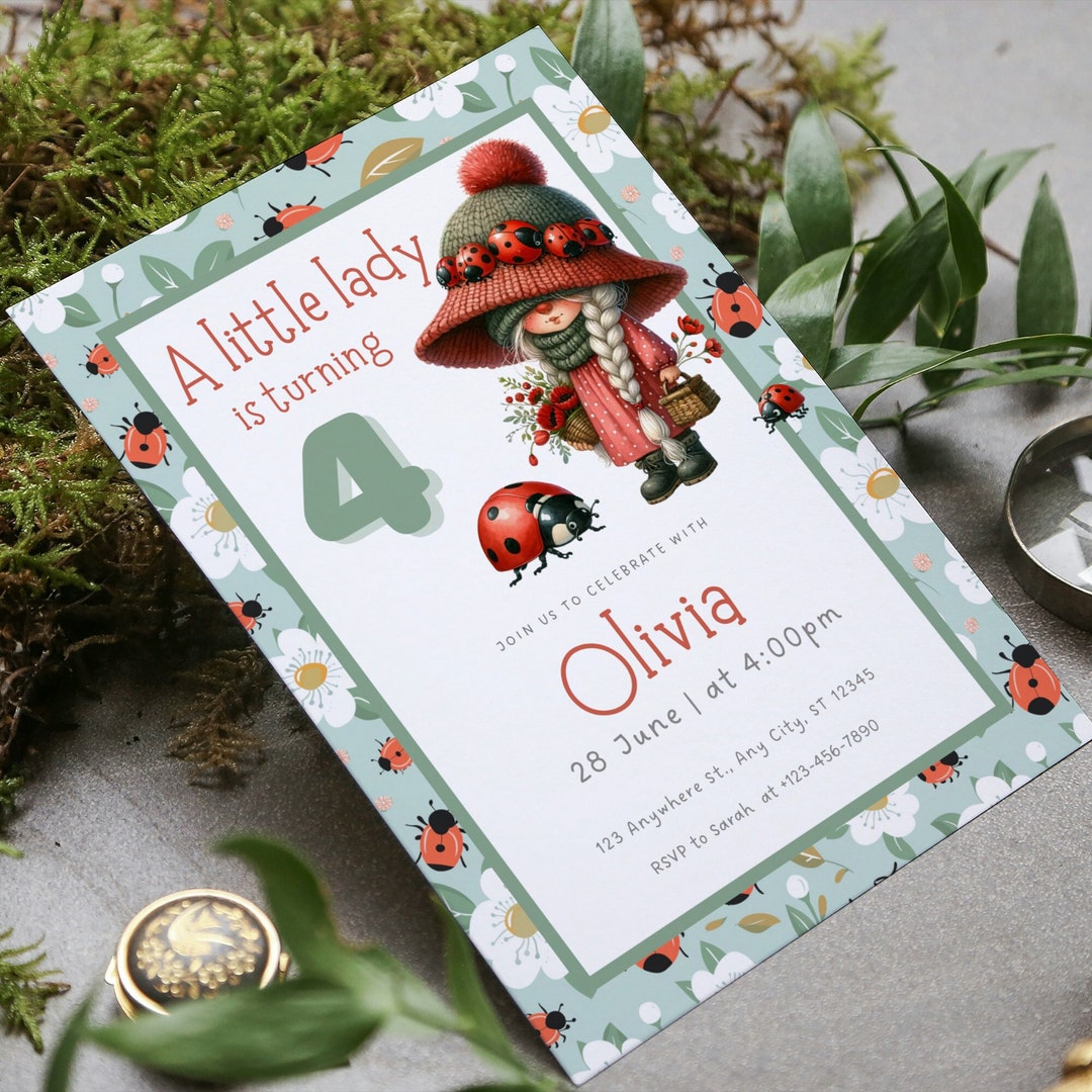 Editable Ladybug 4th Birthday Invitation: DIY Party Invite (instant ...
