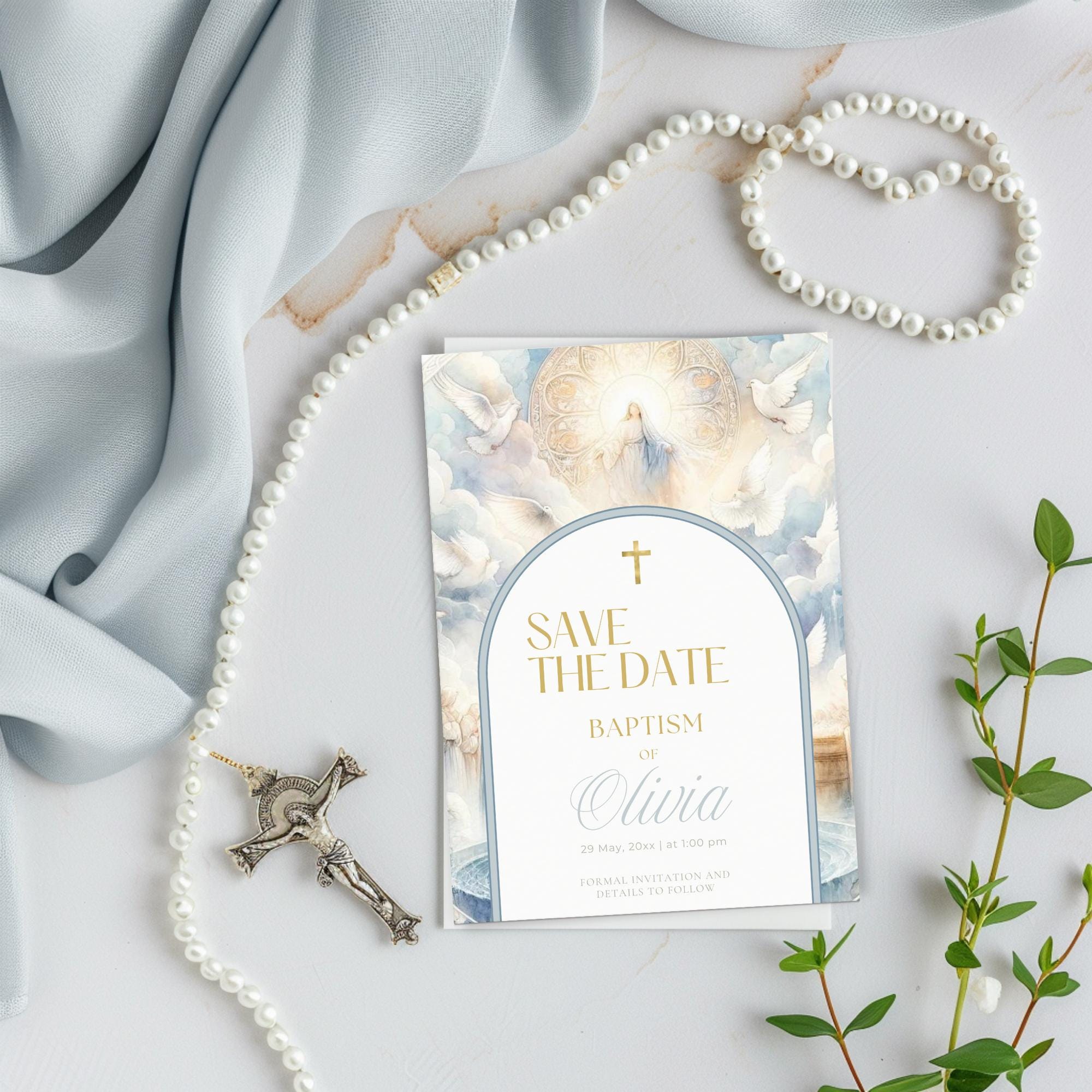 Baptism Save the Date Template Digital Download Christening Card Girls ...