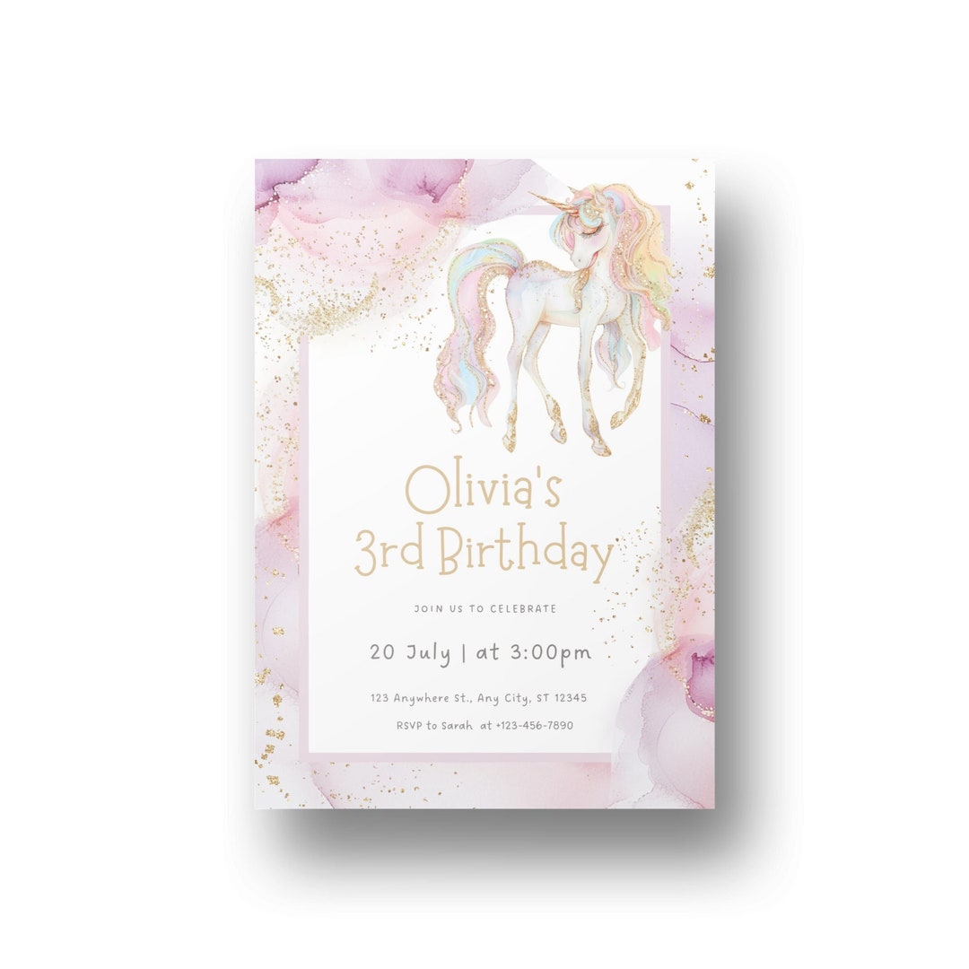 Editable Unicorn-themed Birthday Party Invitation | Girl Unicorn Lover ...