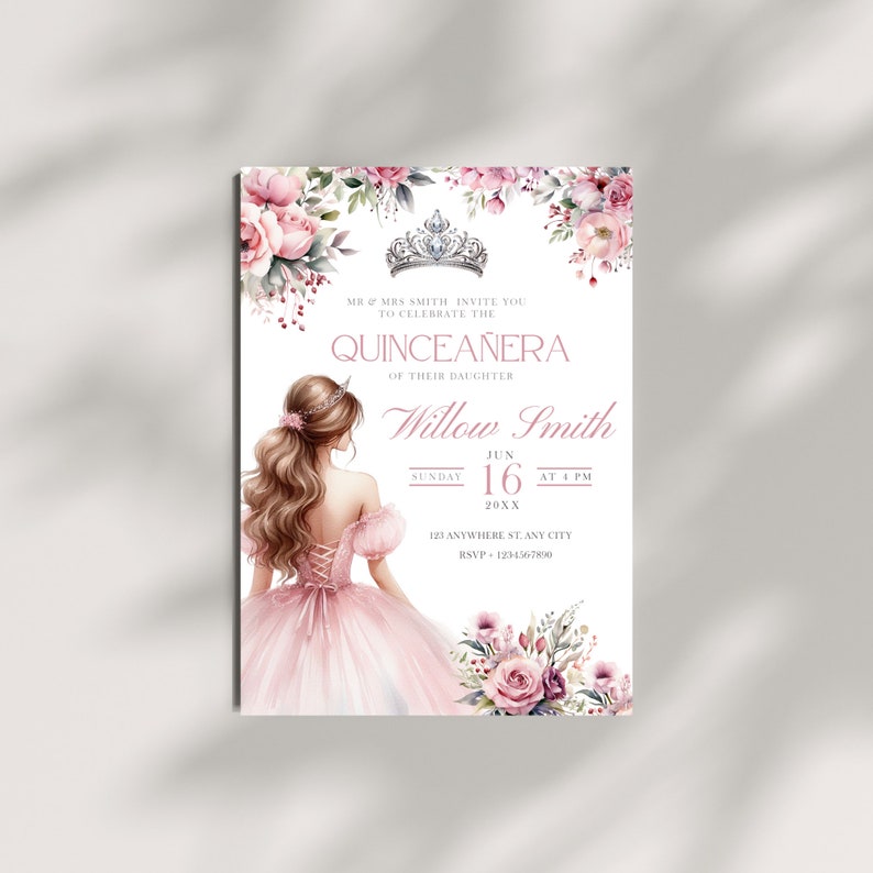 Pink Quinceañera Party Invitation Template,prom Night, Homecoming Queen ...