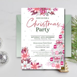 Pink Christmas Party Invitation, DIY Xmas Invitation,editable in Canva ...