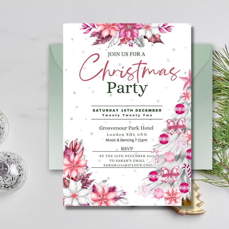 Pink Christmas Party Invitation, DIY Xmas Invitation,editable in Canva ...