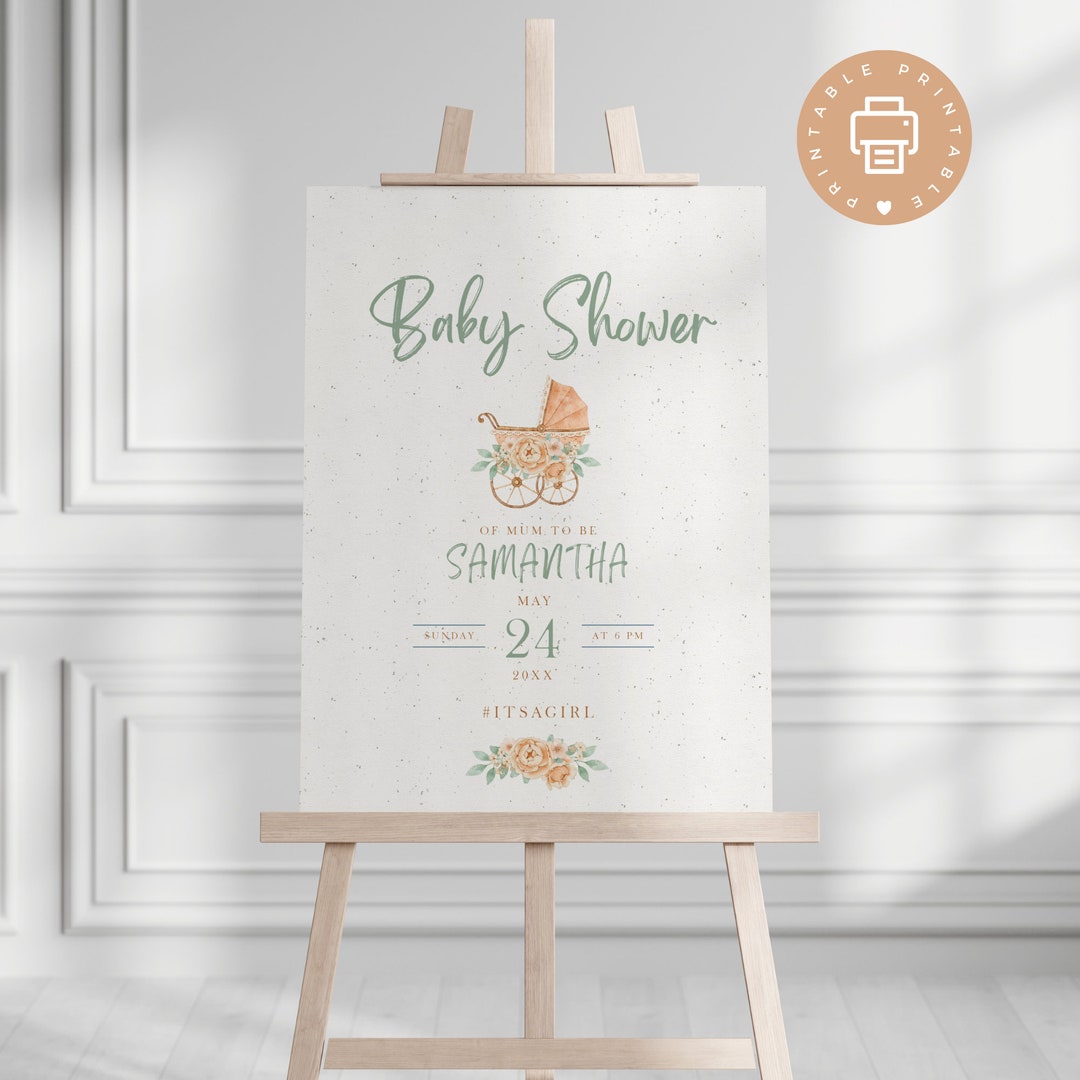 Baby Stroller Welcome Sign Vintage Baby Shower, Autumn Colors Gender ...