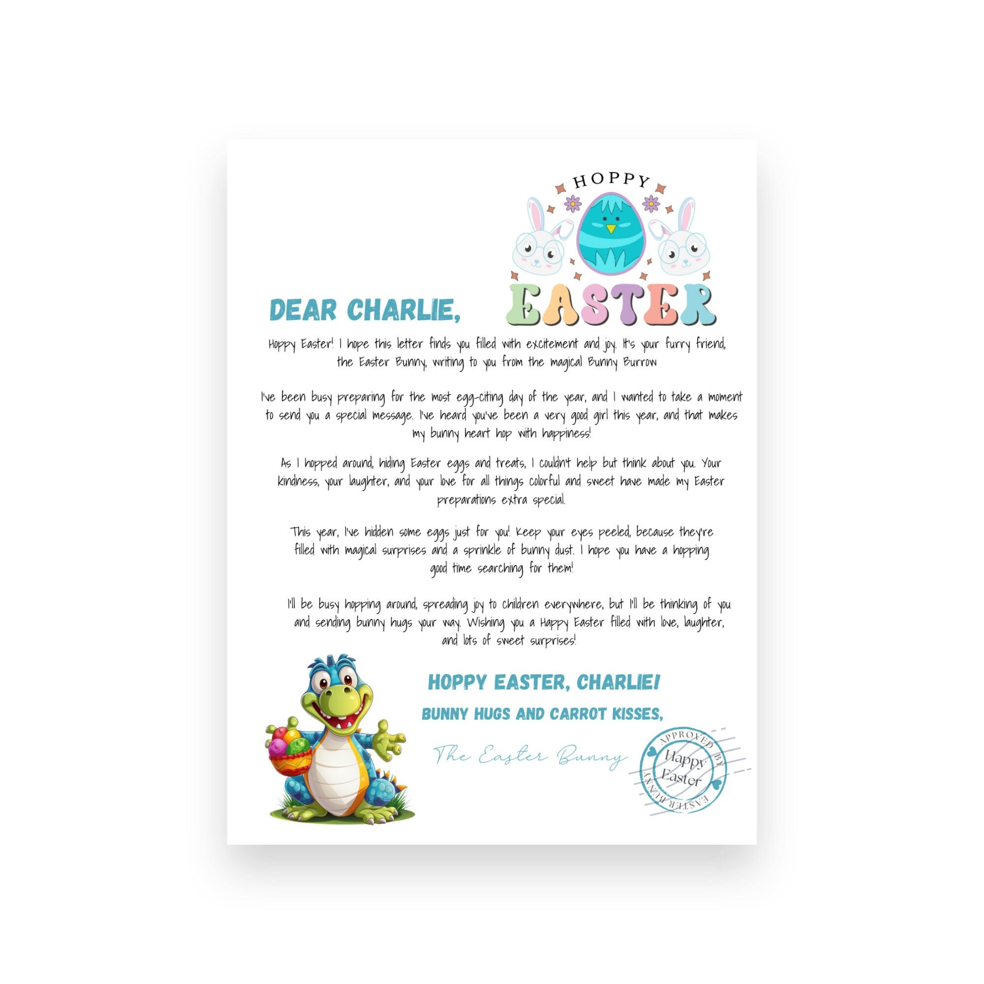 Easter Personalized Letter From the Easter Bunny, Instant Download ...