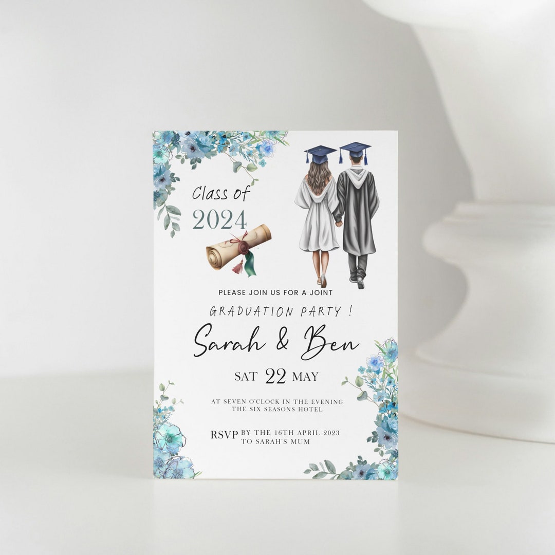 Double Graduation Card 5x7" Party Invite, Graduation Invitations 20xx ...