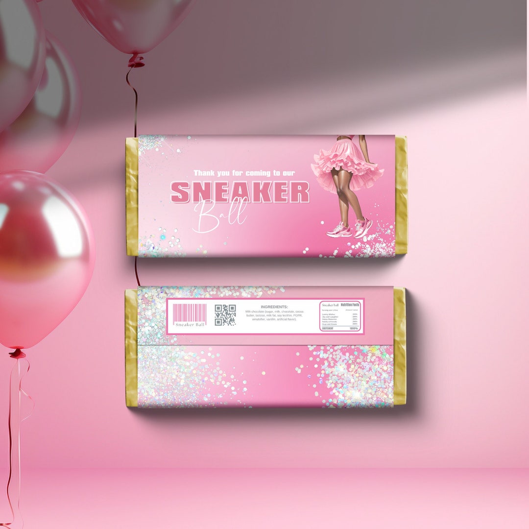 Pink Sneaker Ball Chocolate Wrapper DIY Sweet 16 Birthday Favor Digital ...