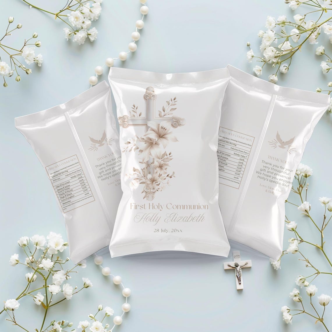 Floral Cross First Holy Communion Chip Bag Wrapper Digital Download ...