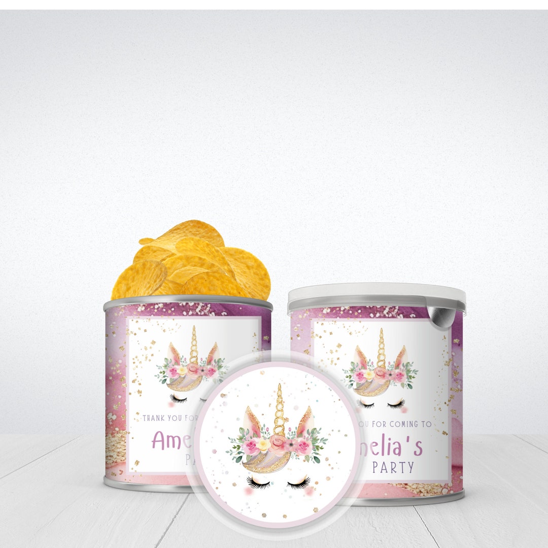 Unicorn Birthday Party Snack Can Wrapper Pink Purple Gold Digital ...