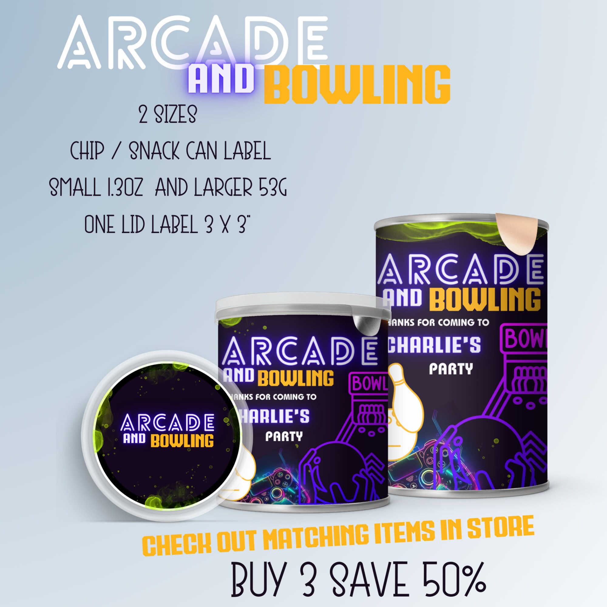Printable Arcade and Bowling Snack Can Labels Template, Printable ...