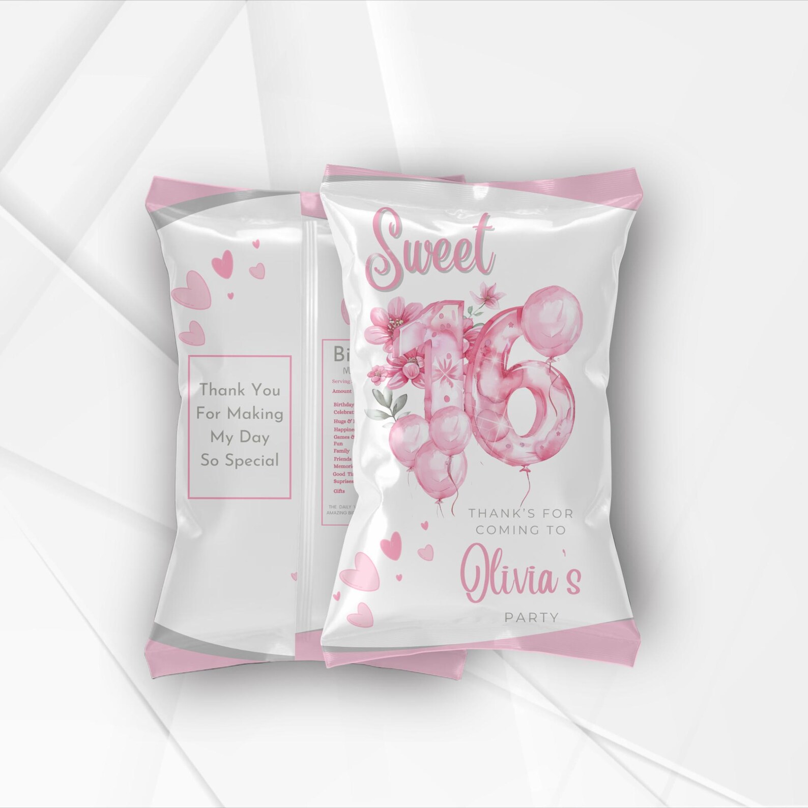 Sweet 16 Pink Balloon Chip Bag Wrapper Template - Digital Download ...