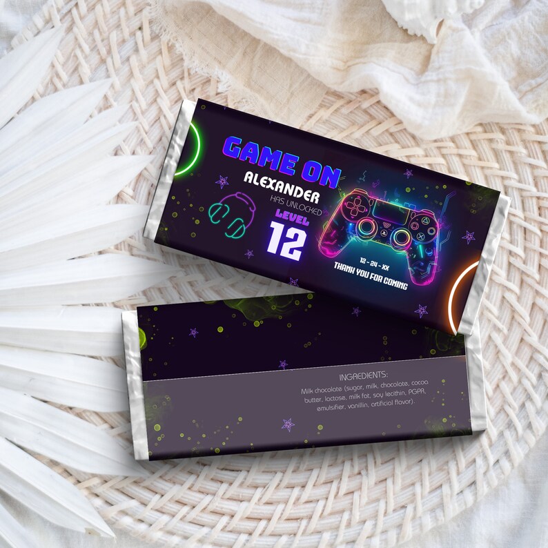 Gaming Chocolate Bar Label: Gamer Party Favor Template (digital ...