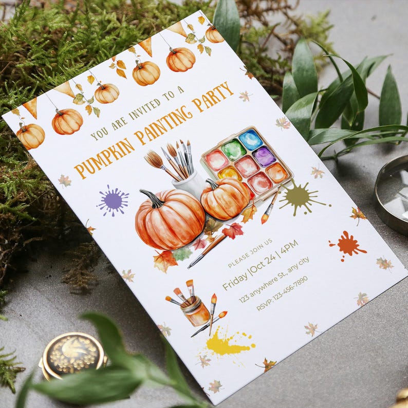 Pumpkin Painting Party Invitation: Spooky Fall Craft Night Editable ...