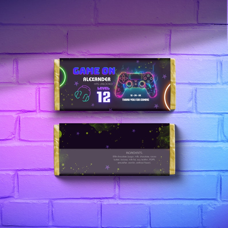 Gaming Chocolate Bar Label: Gamer Party Favor Template (digital ...