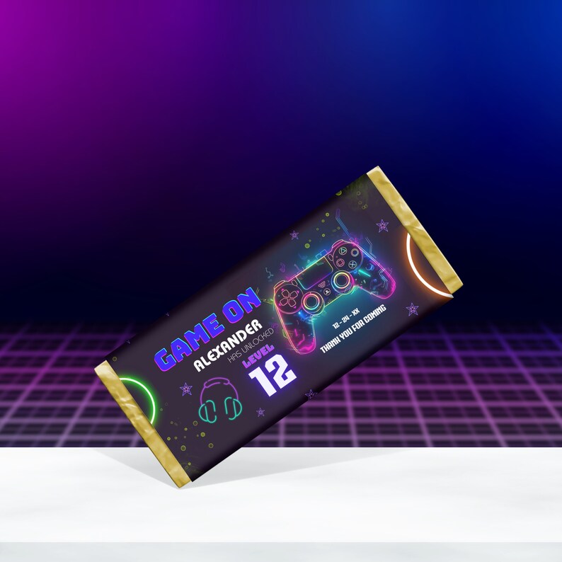 Gaming Chocolate Bar Label: Gamer Party Favor Template (digital ...