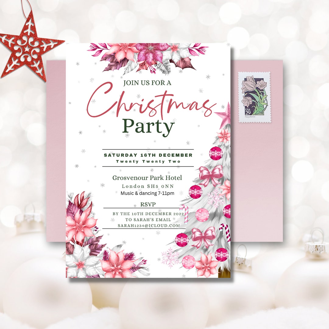 Pink Christmas Party Invitation, DIY Xmas Invitation,editable in Canva ...