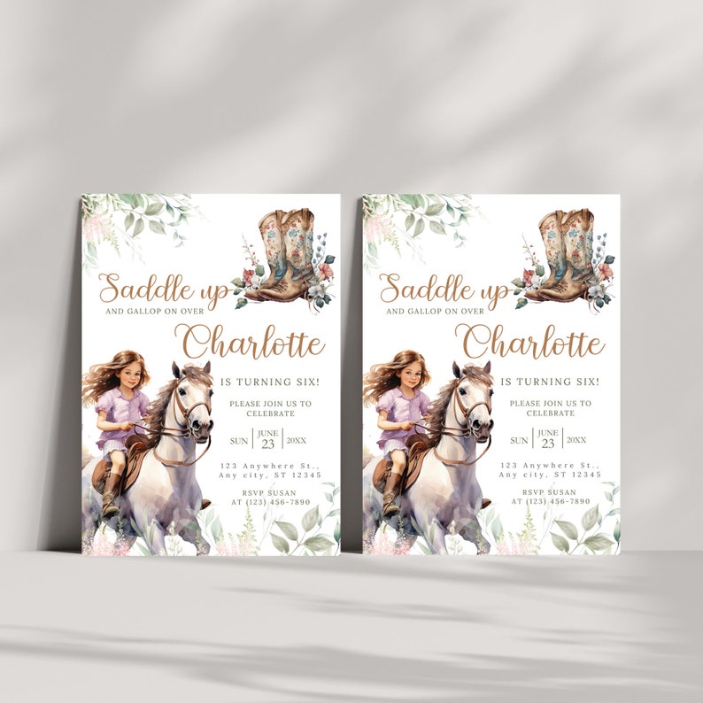 Horse Birthday Invitation Saddle up Cowgirl DIY Printable Decor Template Instant Download ...