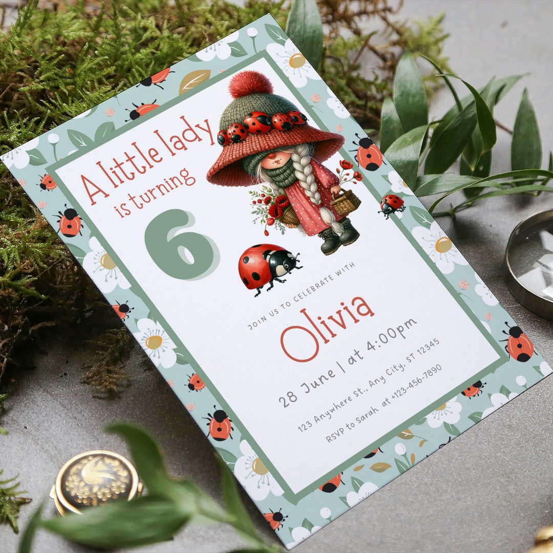 Ladybug 6th Birthday Invitation: DIY Printable Template (canva) - Etsy