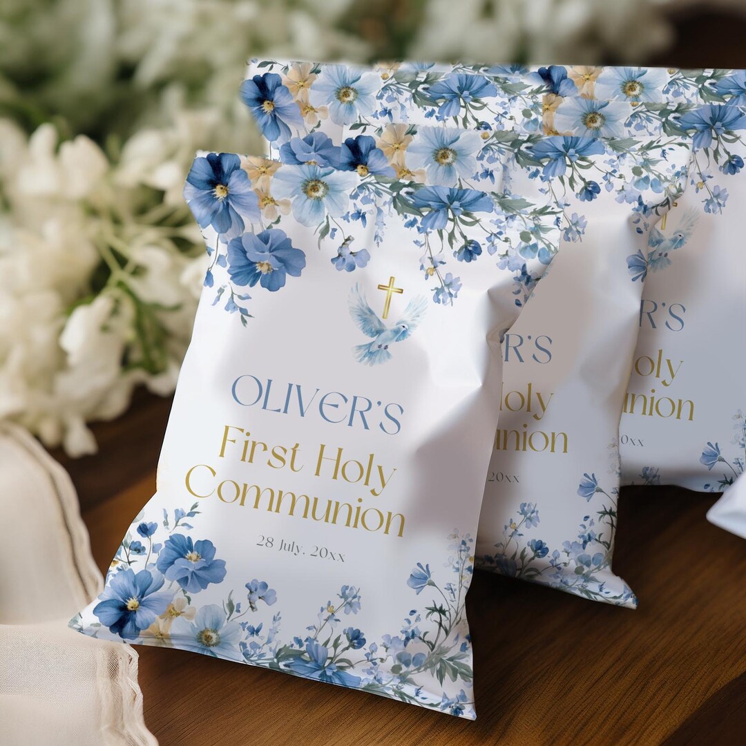 First Holy Communion Chip Bag Wrapper Printable, Peach Floral Cross ...