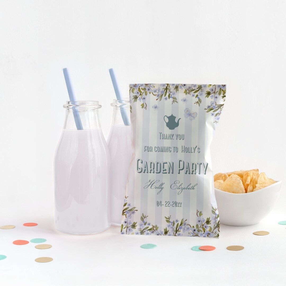 Garden Party Chip Bag Wrapper Blue Wildflower DIY Event Stationery ...