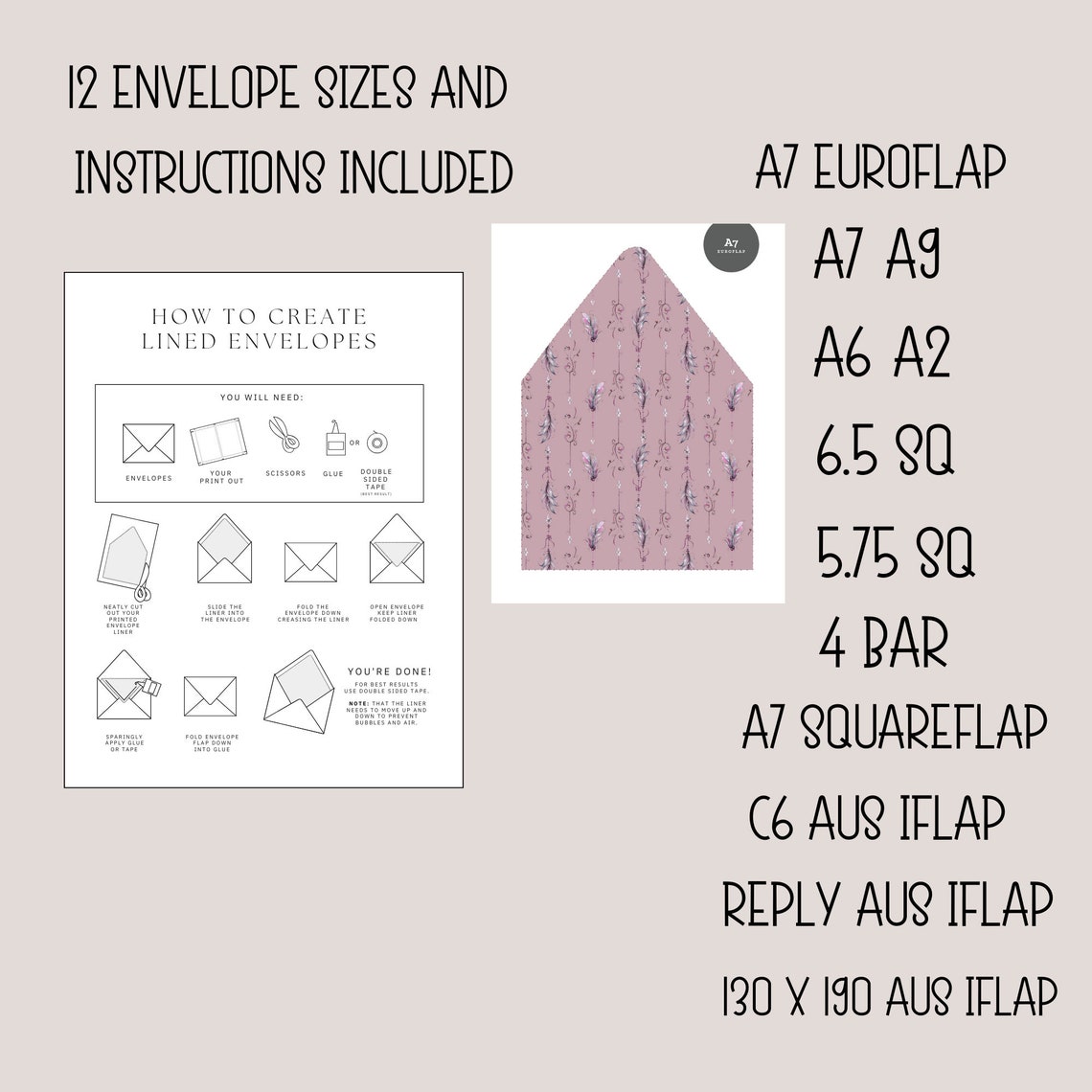 A7 Envelope Liner, Digital Pink/d Pink Arrow Design Template, Printable ...