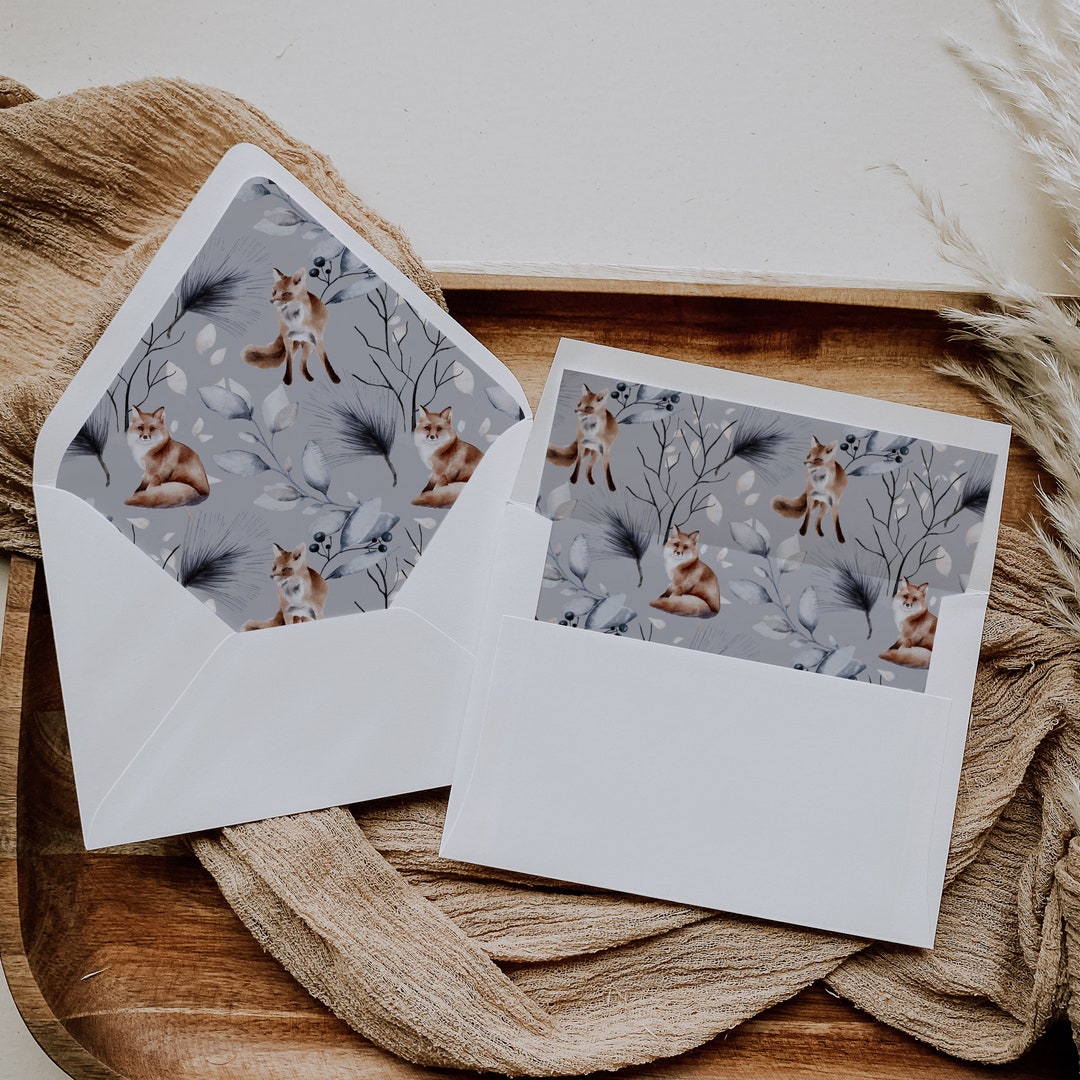 Red Fox Envelope Liner Silver Floral DIY Printable Template Digital ...